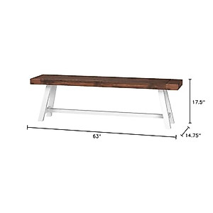 GDFStudio Indoor Farmhouse Dark Brown Sandblast Finish Acacia Wood Dining Bench with White Rustic Metal Finish Frame