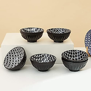 LEHAHA 10 Ounces Japanese Style Ceramic Bowl Set,Porcelain Semi-Matte Small Bowls, Set of 6 Dipping Bowls, Side Dishes For Desserts, Ice Cream, Snacks, Condiments, Souffle,Yogurt, black