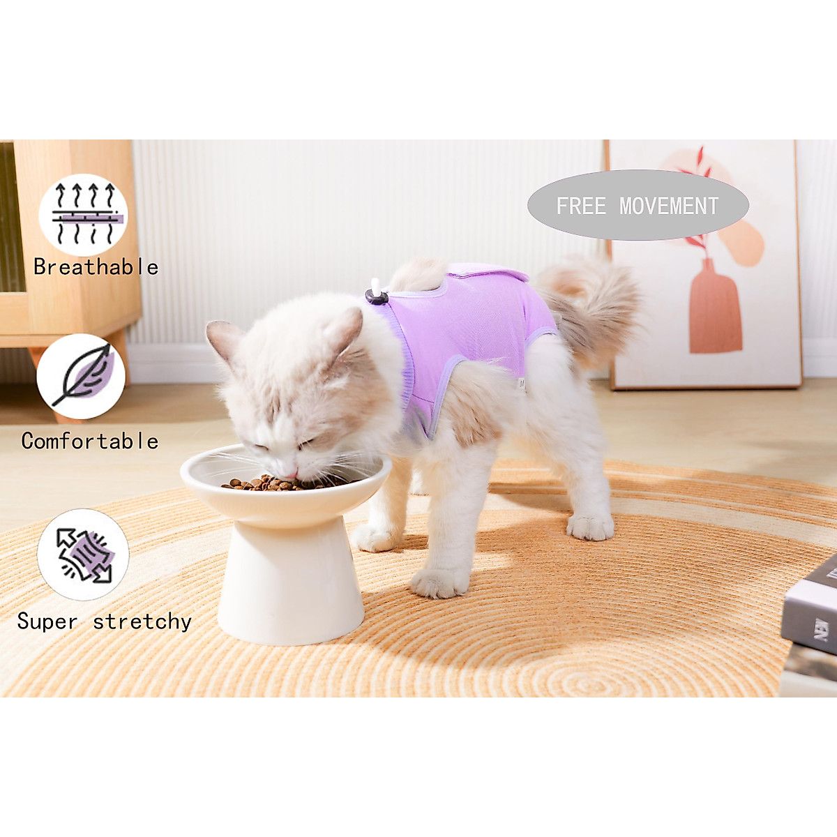 Acoutpet Cat Recovery Suit Female Kitten Cat Onesie for Cats After Surgery Female Spay Surgical Abdominal Wound Skin Diseases Cone Collar Soft Alternative Wear (Purple, S)