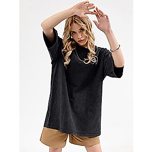 KEEPSHOWING Men's Cotton T-Shirts Oversized Unisex Short Sleeves Casual Loose Wash Solid Basic Tee Tops(A-Black XL)