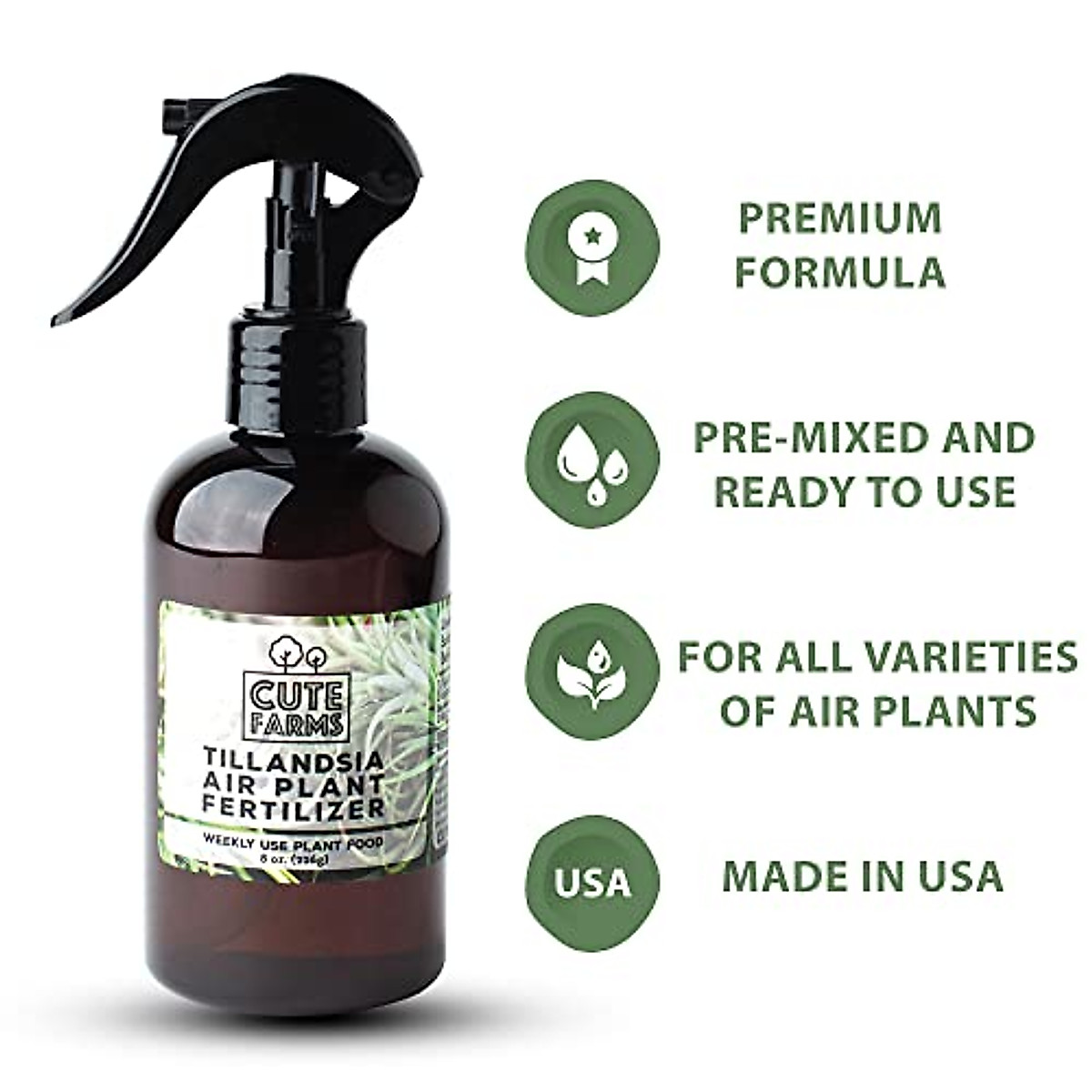 Cute Farms Tillandsia Air Plant Fertilizer | Gentle Weekly Use Formula Plant Food with Care Guide | Formulated Nutrients for Air Plants (8 oz. Spray Bottle)