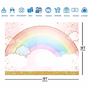 Ticuenicoa 7x5ft Rainbow Backdrop Baby Shower Background Pink Gold 1st Birthday Photography Backdrops Watercolor Cloud Girls First Birthday Party Decorations Cake Table Banner Kids Photo Booth Props
