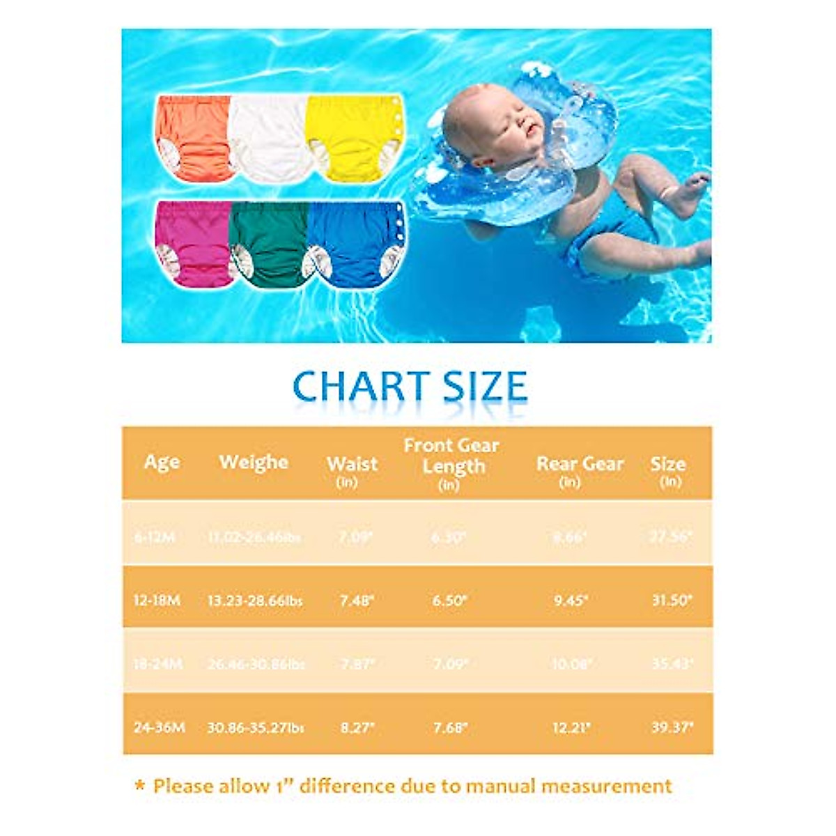 Baby Swim Diaper Reusable Pool Swim Diapers for Baby Boys Girls Toddlers Waterproof Swimming Pants for Unisex Baby Swimming Lesson Yellow 18-24 Months