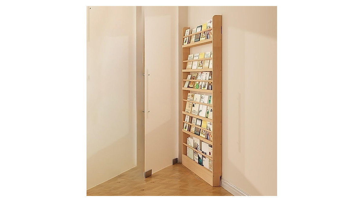 LITFAD Modern Vertical Bookcase with Shelves - Solid Wood Storage