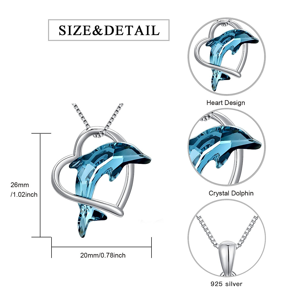 Flpruy Dolphin Gifts for Women 925 Sterling Silver Dolphin Necklace Ocean Themes Heart Necklace with Blue Crystal Dolphin Jewelry Gifts for Women Mom Girlfriend Birthday