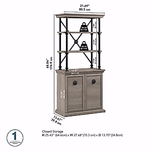 Bush Furniture Coliseum Designer Bookcase with Doors in Driftwood Gray