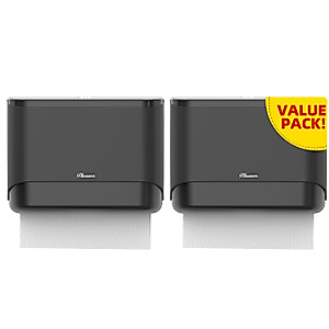 PLUSSEN Commercial Paper Towel Dispenser Wall Mount Classicseries Black Slimfold Hand Towels Holder for Sanitary Pack of 2