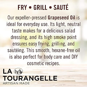 La Tourangelle, Expeller-Pressed Grapeseed Oil, High Heat Neutral Cooking Oil, Cast Iron Seasoning, Also Great for Skin, Hair, and DIY Beauty Recipes, 16.9 fl oz