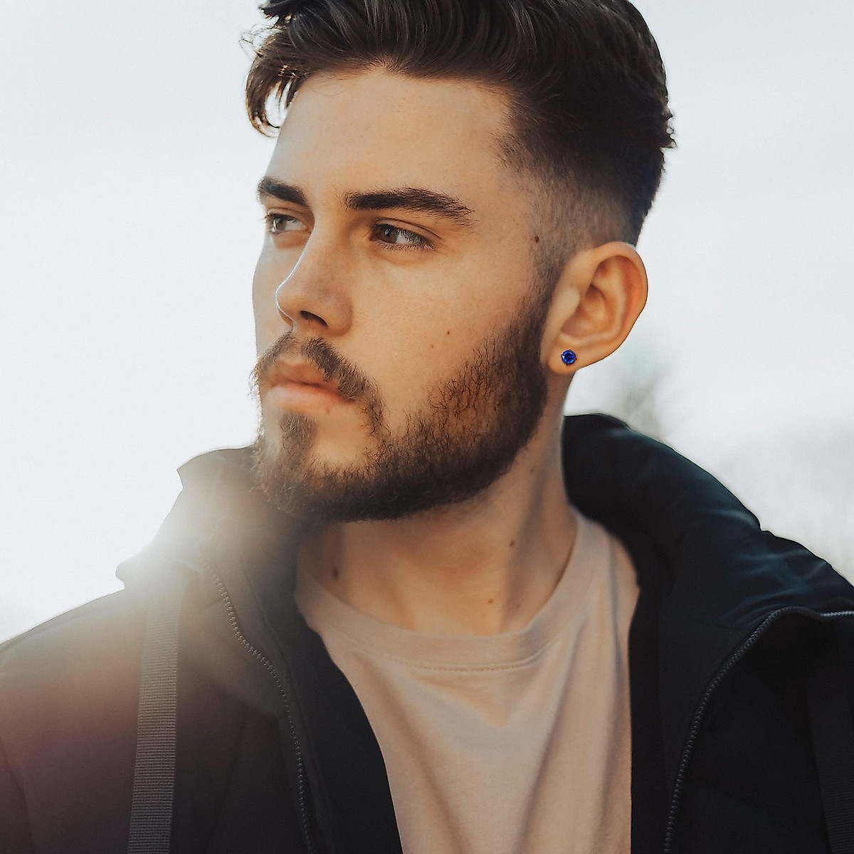 CASSIECA 5 Pairs Surgical Steel Screw Back Stainless Steel Stud Earrings for Women Men, Rainbow 5A Cubic Zirconia Sleeper Studs Hypoallergenic Earrings for Sensitive Ears 6mm