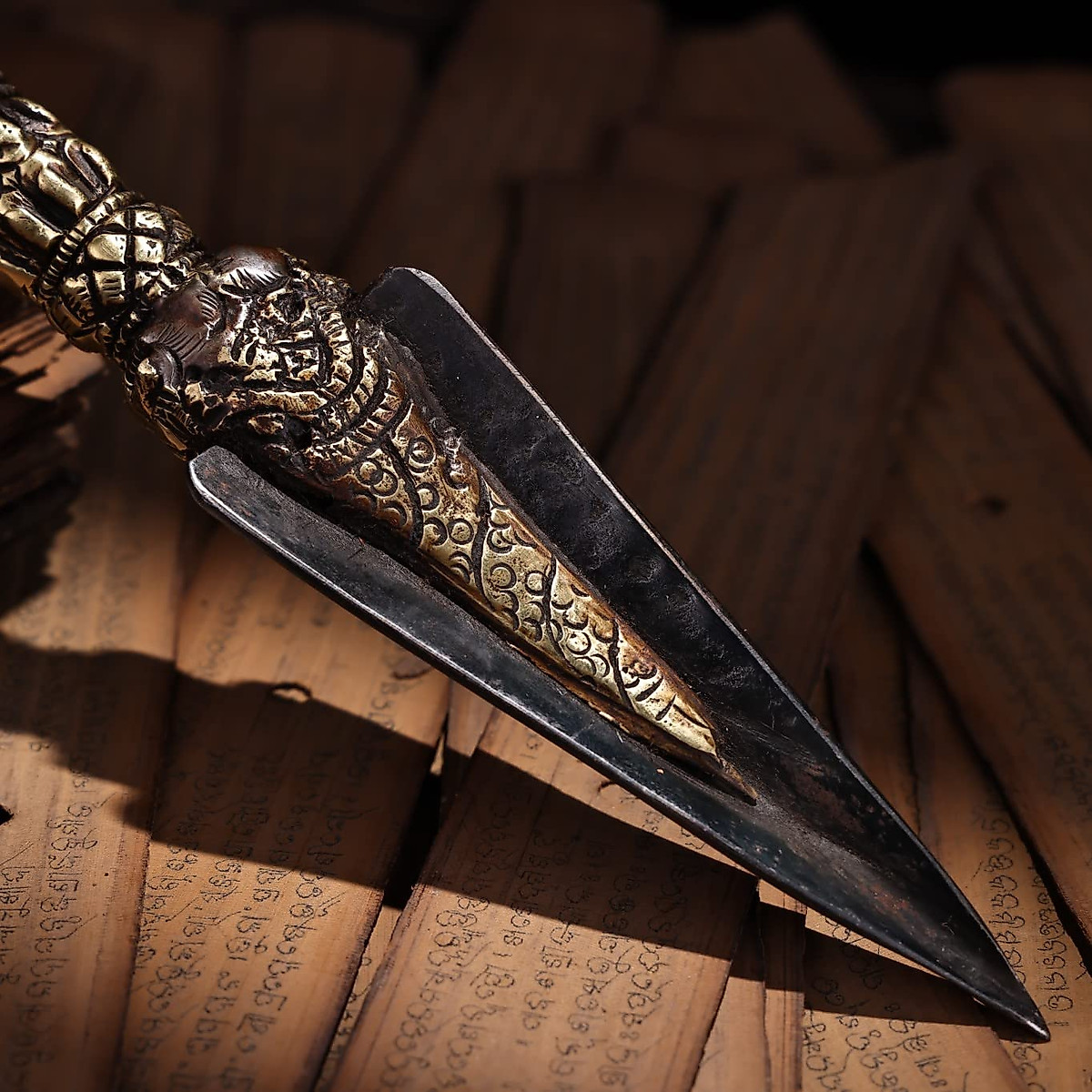 8" Tibetan Temple Collection Old Bronze Horse Head Mahakala Head Skull Head Dorje Vajra Phurpa Tiantie tip Town House Exorcism