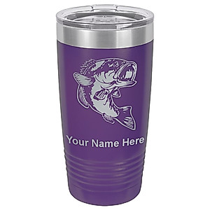 LaserGram 20oz Vacuum Insulated Tumbler Mug, Bass Fish, Personalized Engraving Included (Dark Purple)