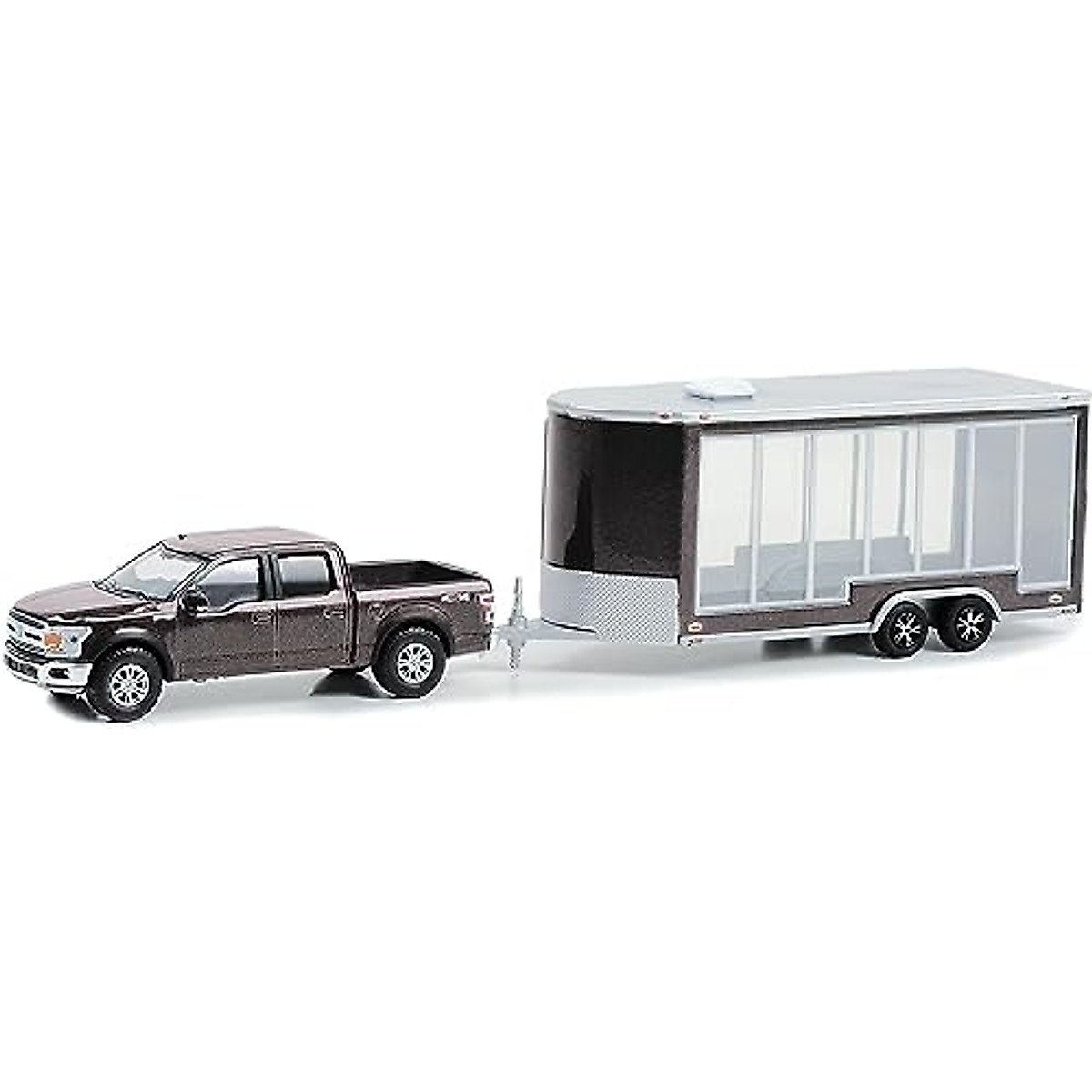 2020 F-150 Lariat 4x4 Pickup Truck Stone Gray Metallic with Glass Display Trailer Hitch & Tow Series 28 1/64 Diecast Model Car by Greenlight 32280D