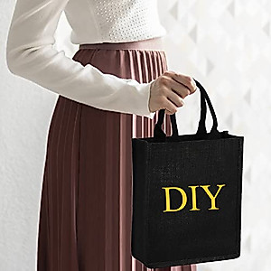 DEAYOU 8 Pack Jute Burlap Tote Bag, Burlap Gift Bag with Handle, Jute Beach Tote Laminated Interior, Reusable Lined Grocery Shopping Bag for Bridesmaid, DIY, Wedding,9.8''x11.8''x3.9'', Black