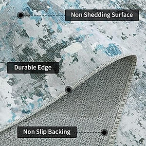 HOMBYS 10x14 ft Modern Abstract Area Rug for Living Room Bedroom, Large Floor Carpet with Non-Slip Backing for Indoor Office Dining Room, Boho Home Deco, Blue, Machine Washable