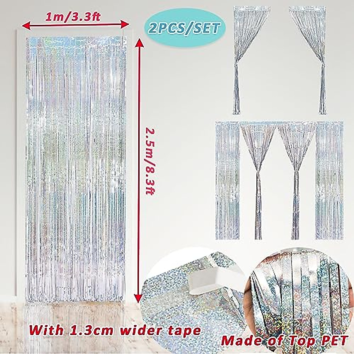MALANKU 2 Pack Silver Tinsel Curtain Backdrop Party Decorations - 3.3 x 8.2ft Foil Fringe Curtain Streamers Backdrop for Birthday Christmas Graduation Bachelorette Frozen Disco Prom Party Decorations