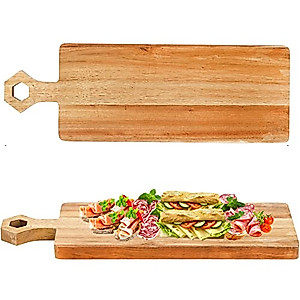 WUWEOT 2 Pack Acacia Wood Serving Platters, 16.5 X 5.7 Cheese Serving Tray with Handle, Rectangle Chip & Dip Tray for Meat, Bread, Fruit, Cheese