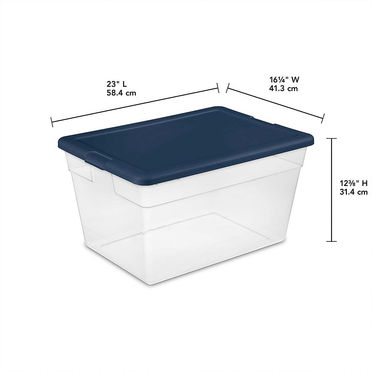 Sterilite Stackable 56 Quart Clear Home Storage Box with Handles and Marine Blue Lid for Efficient, Space Saving Storage and Organization (8 Pack)