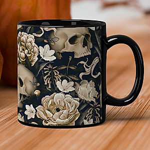 GotPrint Dark Skull Halloween Theme Pumpkin Mugs, Halloween Ghost Mug, Ceramic Coffee Cup, Spooky Season Halloween Gifts for Women, Men, Kids, Birthday, Thanksgiving, Black, 11oz