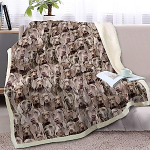 BlessLiving Fuzzy Dog Blanket for Kids Adults Puppy Lovey Fleece Blanket Reversible Animal Pattern Sherpa Throw (Weimaraner, 108x 90 Inches)