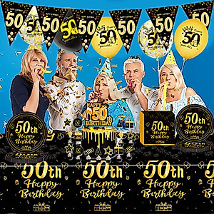 Augweyang 50th Birthday Party Decorations Supplies Tableware Set for Men Women Including 16 Plates 20 Napkins 1 Tablecloth 1 Banner 16 Forks 15 Balloons 16 Cupcake Toppers Serve 16