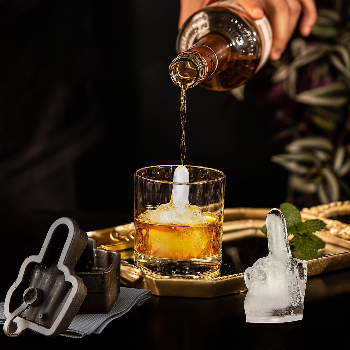 Middle Finger Ice Cube Mold, Easy-Release Silicone, Fun Shapes, Leak, Reusable, Dishwasher Safe, BPA Free, Idea for Whiskey, Cocktails, Coffee, Drinks, and Funny Middle Finger Present (Black)