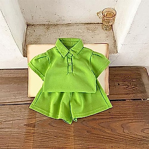 Junsyuffk Teen Girl Clothes Baby Boy Girls Cotton Linen Shorts Set Short Sleeve T-Shirt Top Elastic Waistband Shorts Set Summer Outfit Clothes 12 Month Boy Clothes Green