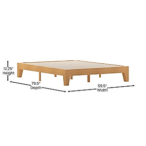 Flash Furniture Evelyn Wooden Platform Bed - Natural Pine Finish - Queen - Wooden Slat Support - No Box Spring Required - Easy Assembly