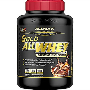 ALLMAX Nutrition - Gold ALLWHEY Protein Powder, Whey Protein Blend for Strength and Muscle Gains, Post Workout Recovery, Gluten Free, 24 Grams of Protein, Chocolate, 5 Pound