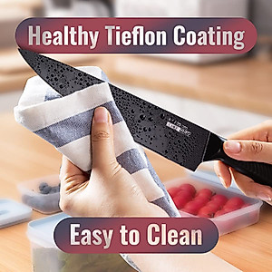 Knife Block Set, 15 Piece Kitchen Knife Set with 6 Steak Knife Set with Sharpener Chef Knife High German Carbon Stainless Steel Knife with Wooden Block Bread Knife Boxed