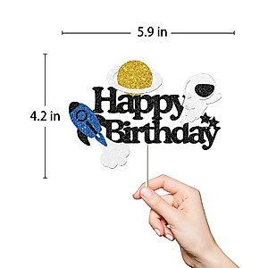 Ambishi Happy Birthday Cake Topper - Space Themed Birthday Party Decoration Supplies - Astronaut, Rocket, Planet Sign Cake Decor for Kids Boys Girls Birthday Party