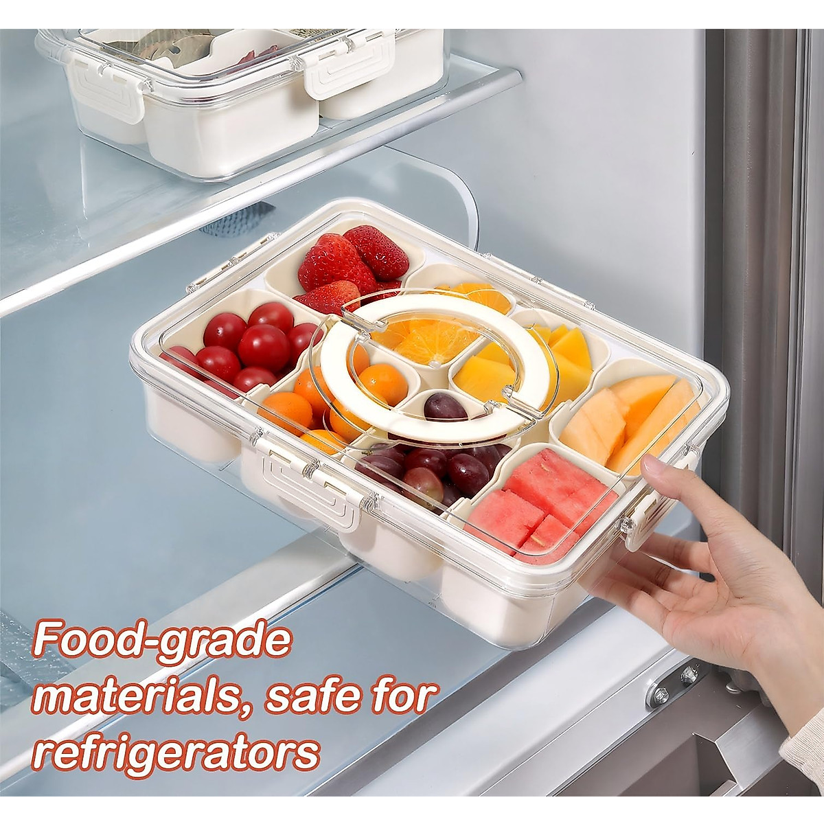Snackle Box Container Snack Divided Serving Tray With Lid And Handle Trays Picnic Containers Snackel Organizer Boxes Fruit Travel for Party 8 Compartment Snackle box Snacks Dry (Pack of 2)