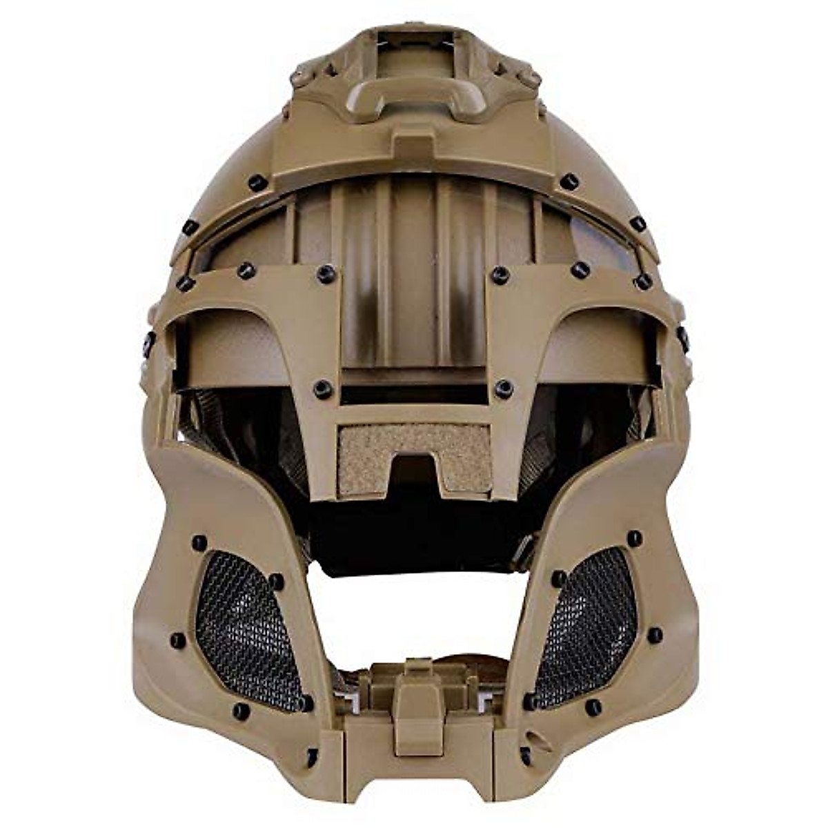 Simways Cosplay Airsoft Full Face Head Helmet Tactical Sorta-Kinda Mandalorian/Boba Fett/Galac-Tac/Star Wars Airsoft Helmet with Exchangable Lens(Tan)