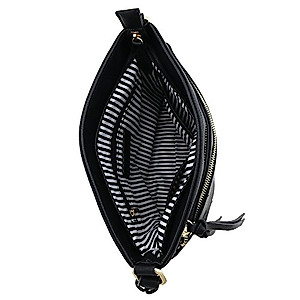 FashionPuzzle Triple Zipper Pocket Medium Crossbody Bag (Black)