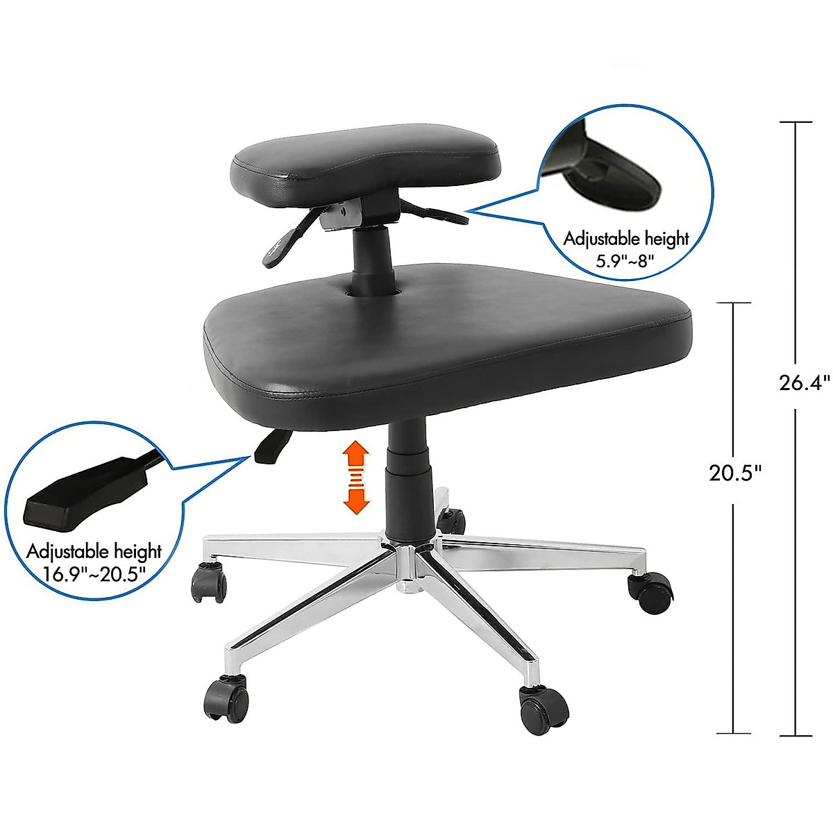 Meditation Chair for Adults Height Adjustable Tilt Angle, Ergonomic Kneeling Chair with Wheels, Criss Cross Legged Chair for Office and Home(Black)