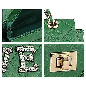 Quilted Crossbody Bags for Women, Bling Letter, Multi Color, Classic Flap (Blue_Love)