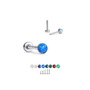 316 Stainless Steel Threadless Push Pin Nose Ring Labret Monroe Stud 2mm Glued Red Faux Opal 16G