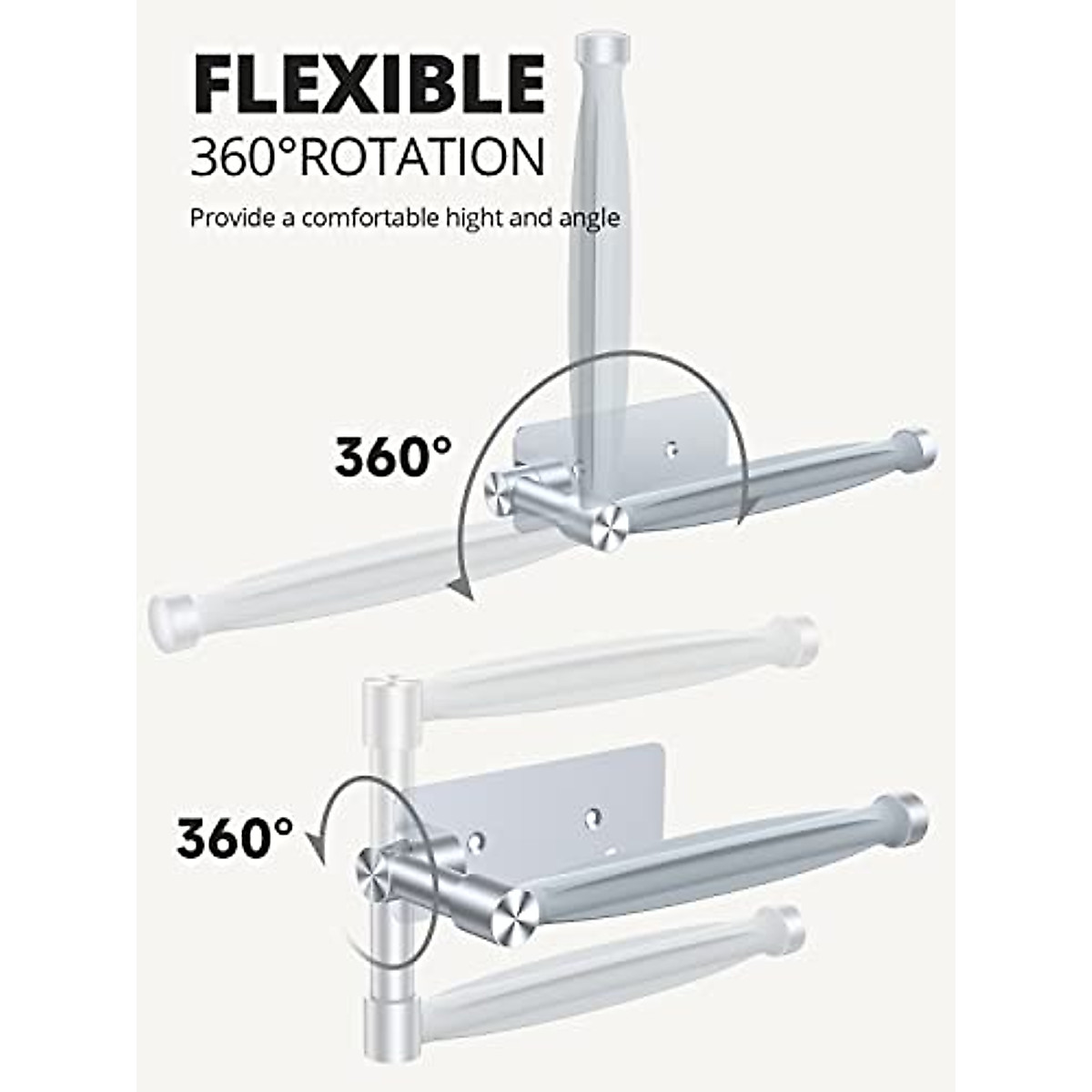 𝙉𝙤.𝟭 VICSEED Adjustable Paper Towel Holder Under Cabinet [One Hand Tear Off] Paper Towel Holder Wall Mount [Versatile Rotatable] Paper Roll Holder for Kitchen Bathroom Toilet RVs (Adhesive, Screw)
