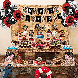 Birthday Decorations - Pirate Party Decorations GOGOPARTY Pirate Birthday Decorations for Men, Boys, Kids, Him, Happy Birthday Banner Balloons Cake Toppers Hanging Swirls Pirate Themed Party Supplies