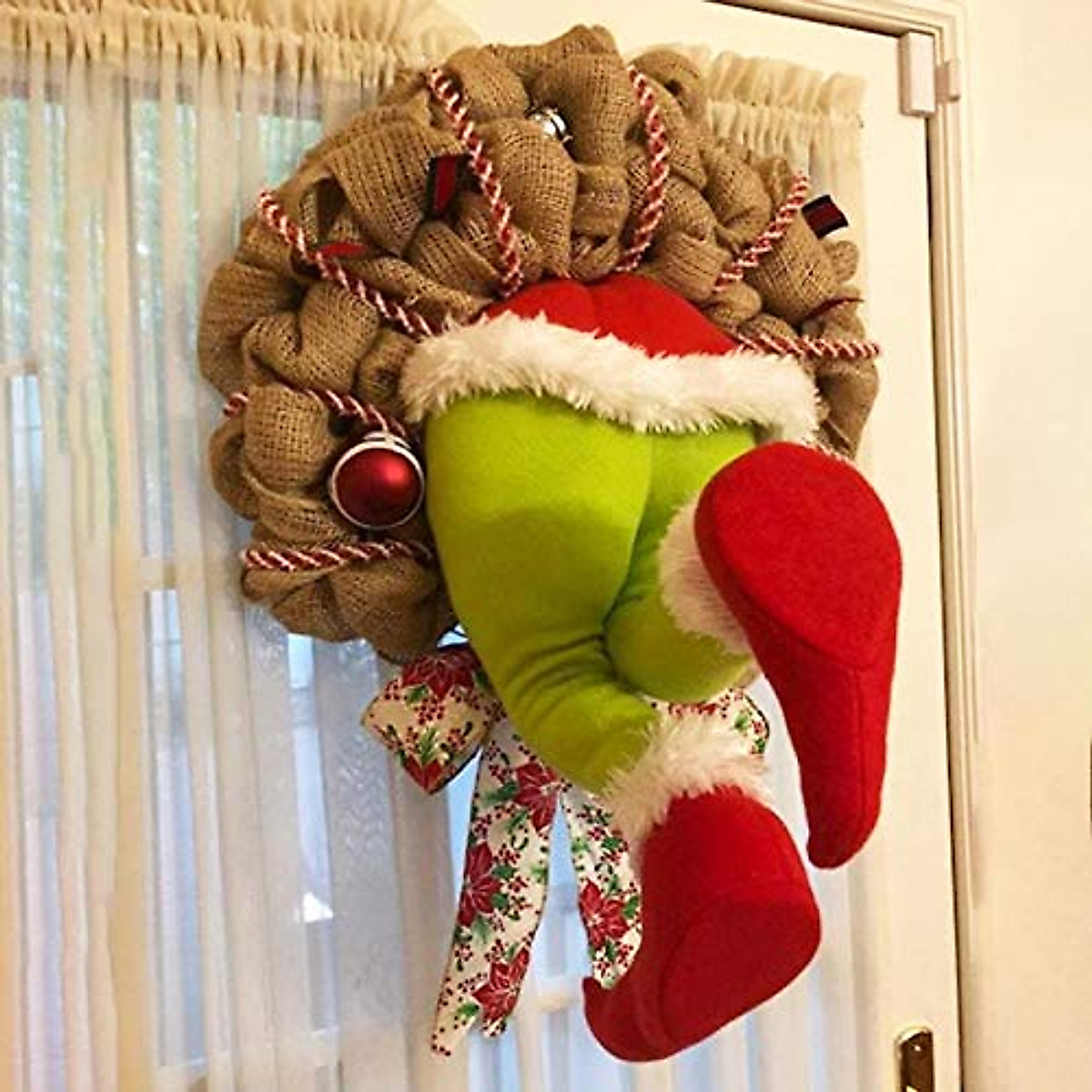 schicj133mm Christmas Thief Wreath, How The Christmas Thief Stole Christmas Burlap Wreath, Christmas Wreath for Front Door Decoration M