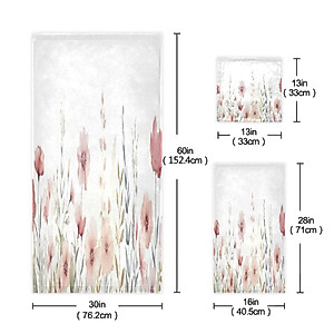 Flradish Pink Flowers Towels 3 Pack Bath Towels for Bathroom Set Soft Cotton Highly Absorbent Lightweight & Quickdry Towel Set 1 Bath Towel,1 Hand Towel,1 Washclothe