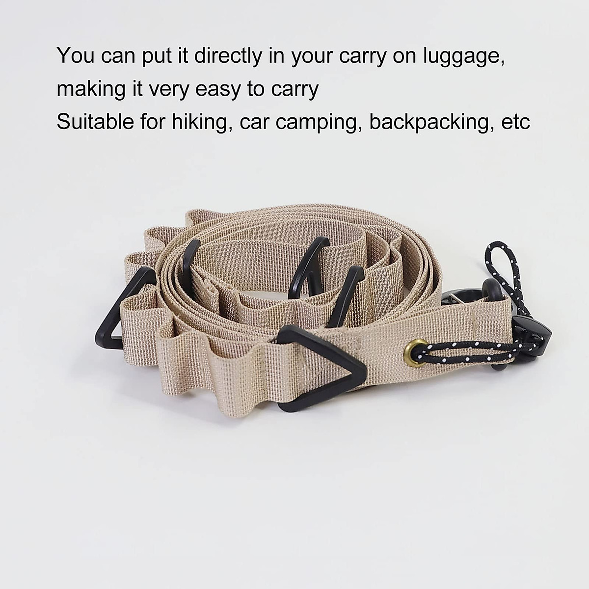 TOPINCN Outdoor Tent Camping Clothesline with Hooks, Travel Clothesline Multipurpose Shoulder Strap 24 Holes Adjustable Hanging Camping Clothesline Lanyard Clothes Line Rope(Khaki)