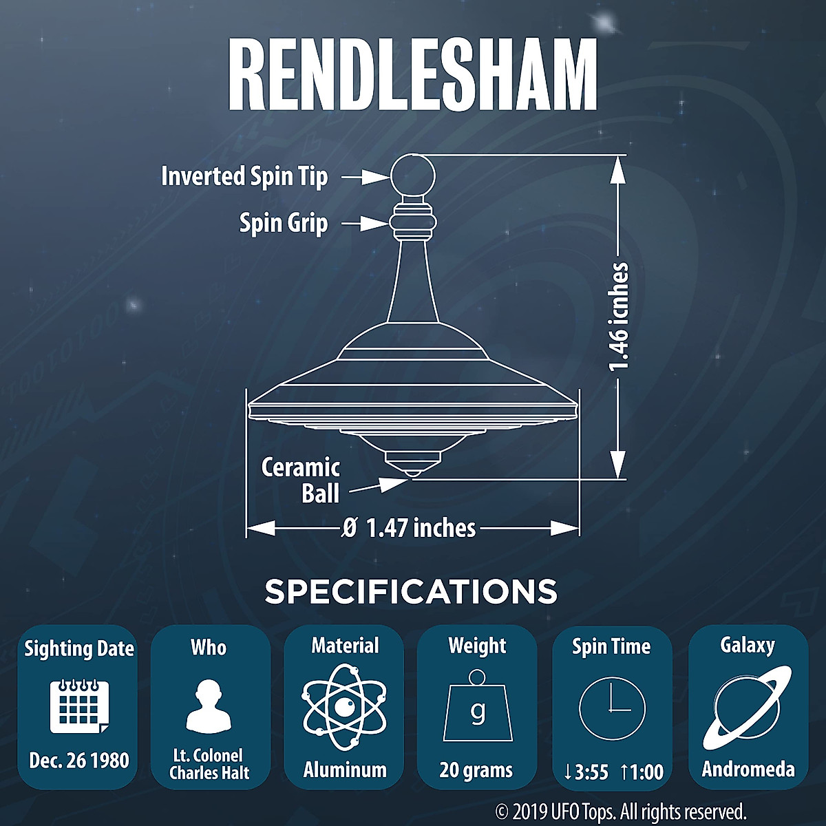 Rendlesham | Metal Spinning Fidget Toy Top | Inspired by The Documented 1980 UFO Sighting in Rendlesham, England (Cosmic Silver.)