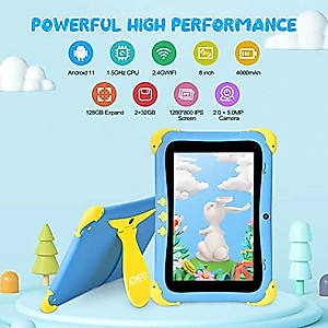 ATMPC 8 inch Tablet for Kids Android 11 Kids Tablet, 2.1GB RAM 32GB ROM, 2.4G WiFi, with Protective, Preinstalled Parental Control Children Education Toddler Tablet, GMS Certified YouTube Netflix