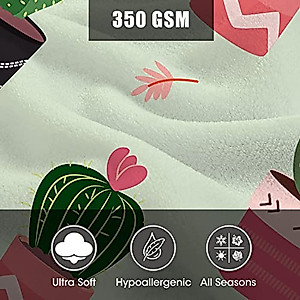 Fleece Throw Blanket for Couch Sofa Bed Office, Comfy Warm Fuzzy Flannel Throw Blanket 50 x 60 in, 350 GSM Soft Microfiber Plush Cozy Blankets Throws for Adult Kids All Season (Cactus)