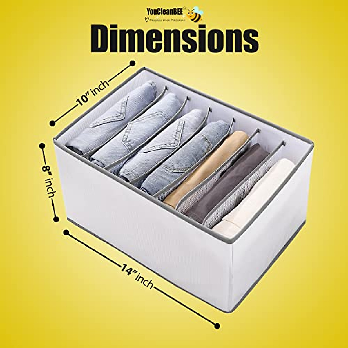 YouClean YouCleanBEE Foldable 2PCS Wardrobe Clothes Organizer 7 Grids Clothing for Folded - Storage box Shirts, Pants, Trousers, Skirts, Bra & Sweaters Replacement White with Gray