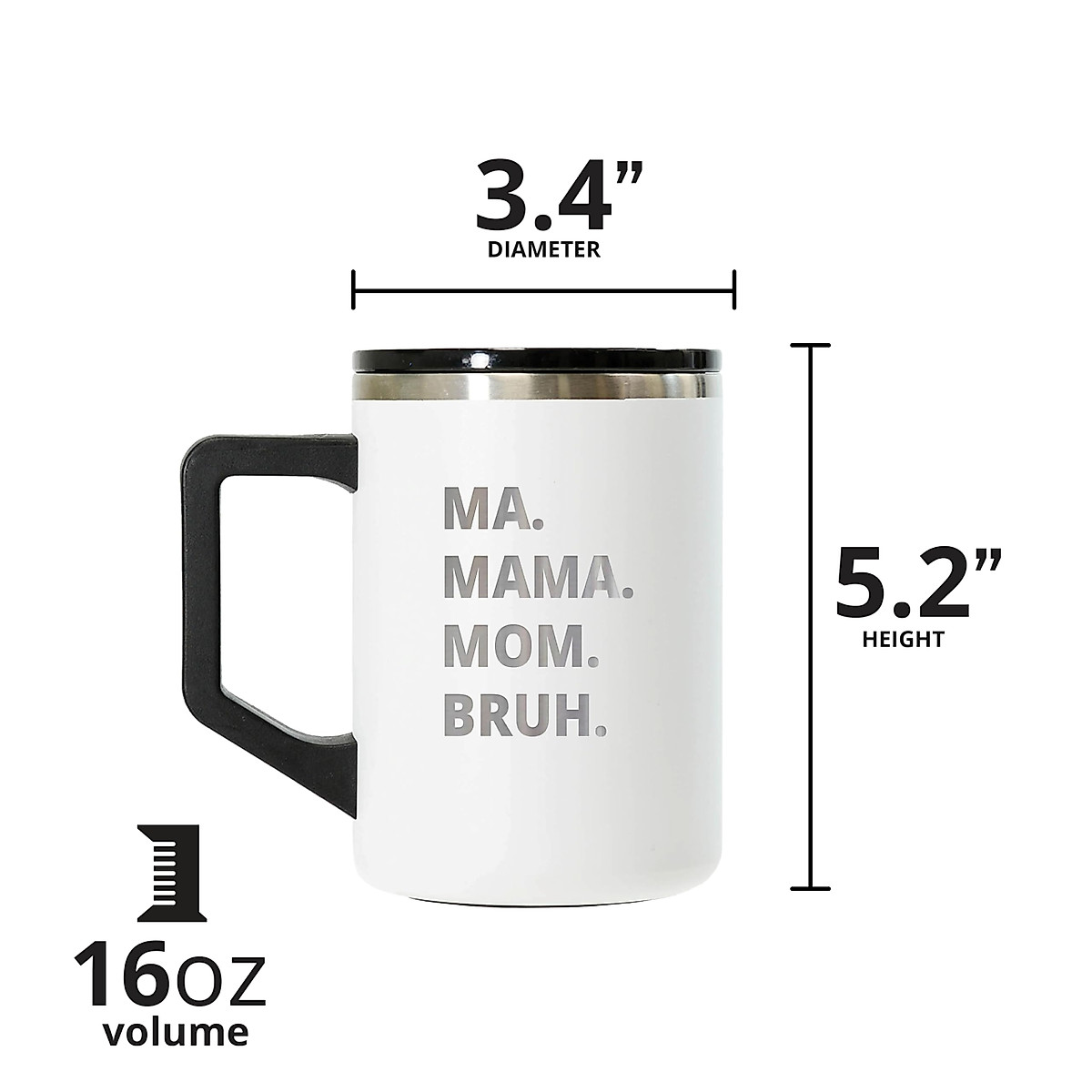 Best Valentine Coffee Mug for Her - Insulated Triple-Wall Stainless Steel Travel Cup with Handle & Ceramic Lid - Gift for Mom & Mother In Law on Valentine’s Day, Birthday & Mother’s Day - 16oz White