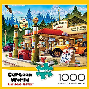 Buffalo Games - Cartoon World - Pine Road Service - 1000 Piece Jigsaw Puzzle Red, Brown, Green, Yellow, 26.75"L X 19.75"W