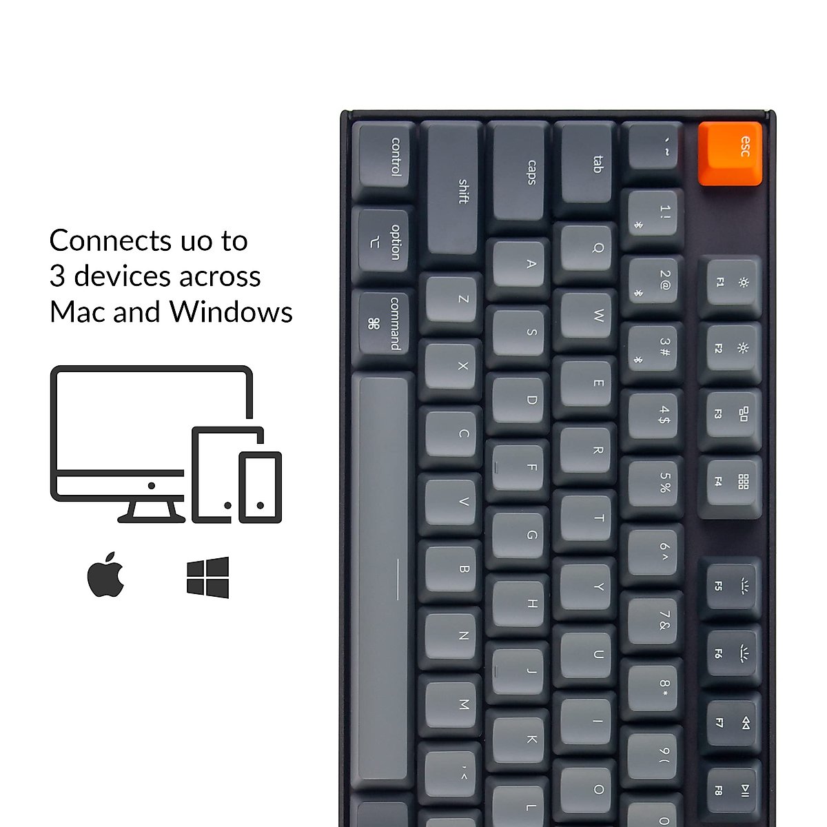 Keychron K8 87 Keys Tenkeyless Hot-swappable Wireless Mechanical Keyboard, Multitasking, Type-C Wired, White LED Backlight Bluetooth Gaming Keyboard for Mac Windows with Gateron Optical Blue Switch