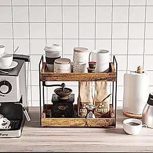 SANRETAHO 2-Tier Bathroom Counter Organizer, Wood Kitchen Countertop Spice Rack, Vanity Cosmetic Makeup Organizers Shelf for Bathroom Storage Organization, Rustic Brown