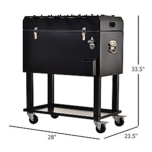 Outsunny 68QT Patio Cooler Ice Chest with Foosball Table Top, Portable Poolside Party Bar Cold Drink Rolling Cart on Wheels with Tray Shelf